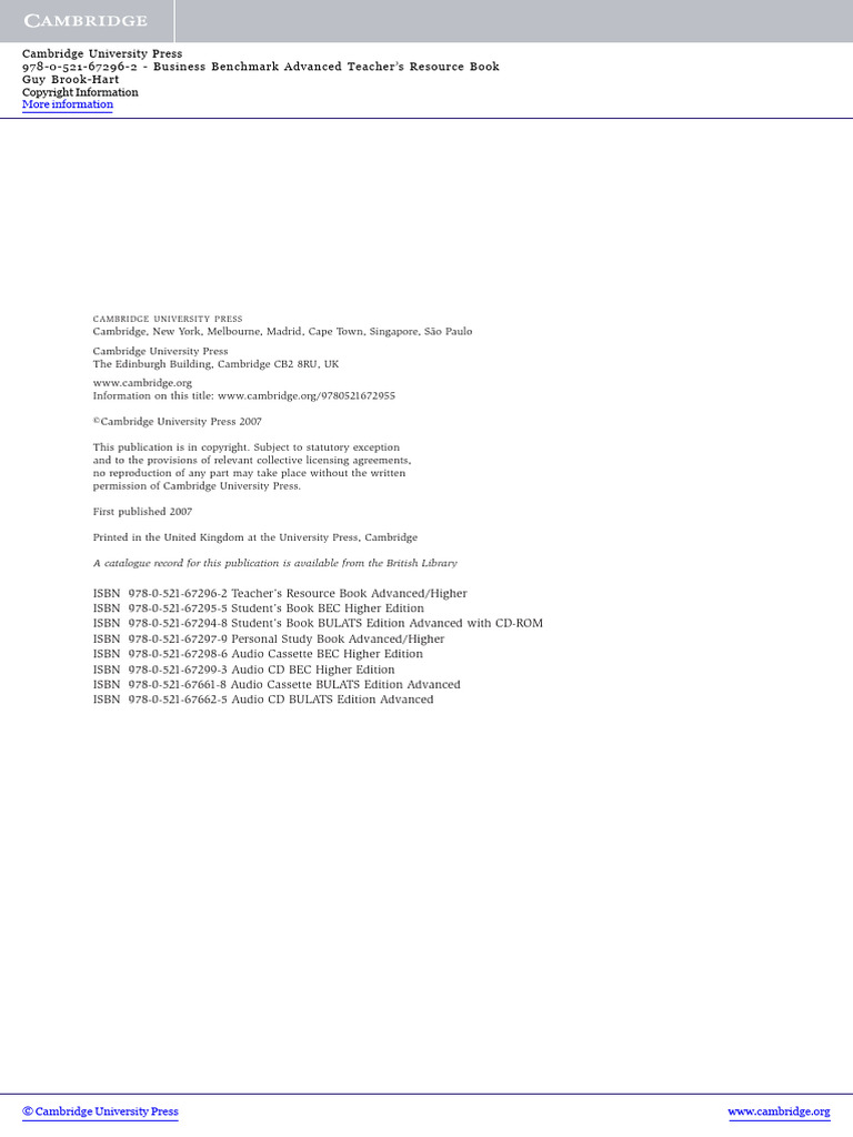 Business Benchmark Advanced Teachers Resource Book Bec and Bulats ...