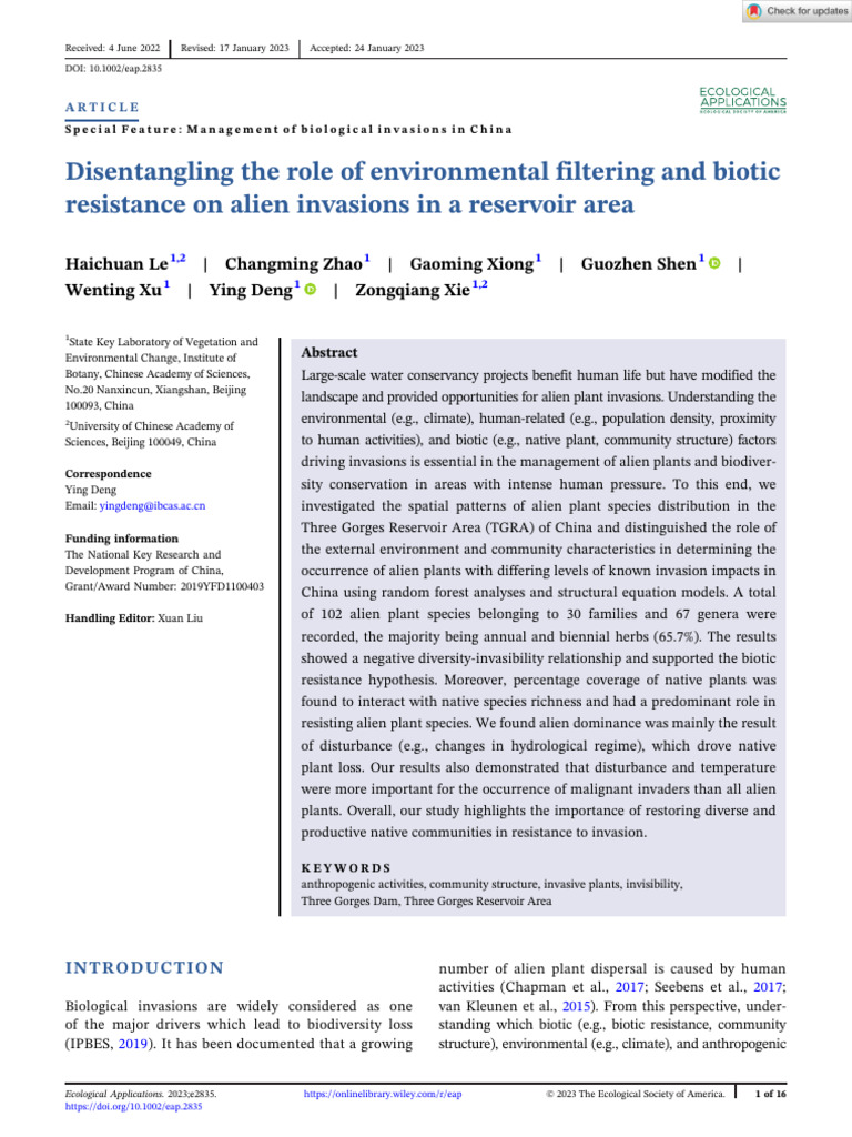 Disentangling The Role of Environmental Filtering and Biotic Resistance ...