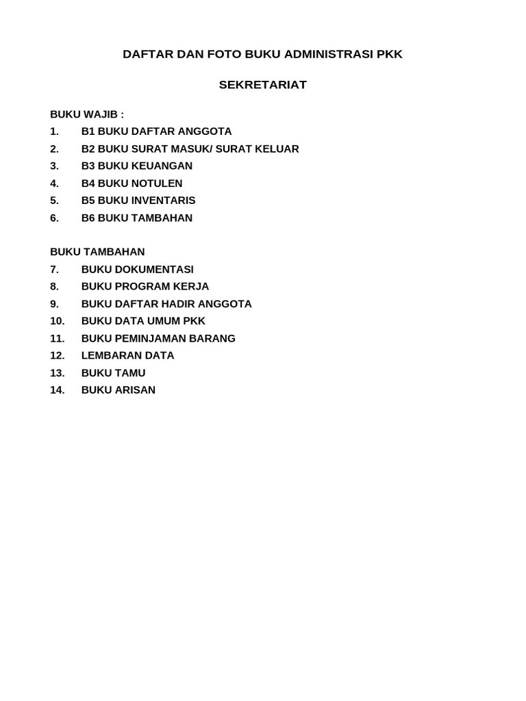 Daftar Dan Foto Buku Administrasi PKK | PDF