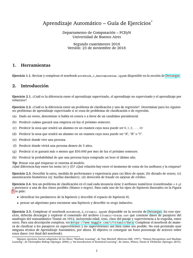Aprendizaje Automatico - Guıa de Ejercicios - DC UBA | PDF