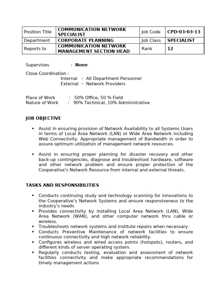 Communication Network Specialist | PDF