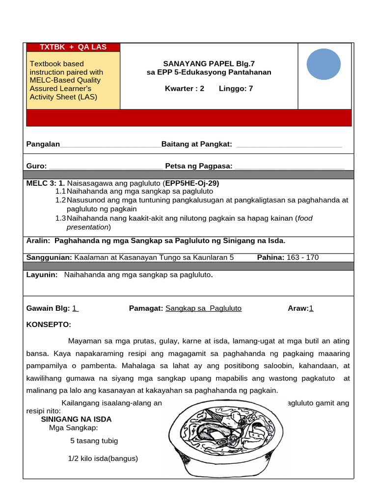 Epp 5 Week 7 Las Done | PDF | Cuisine | Cooking, Food & Wine