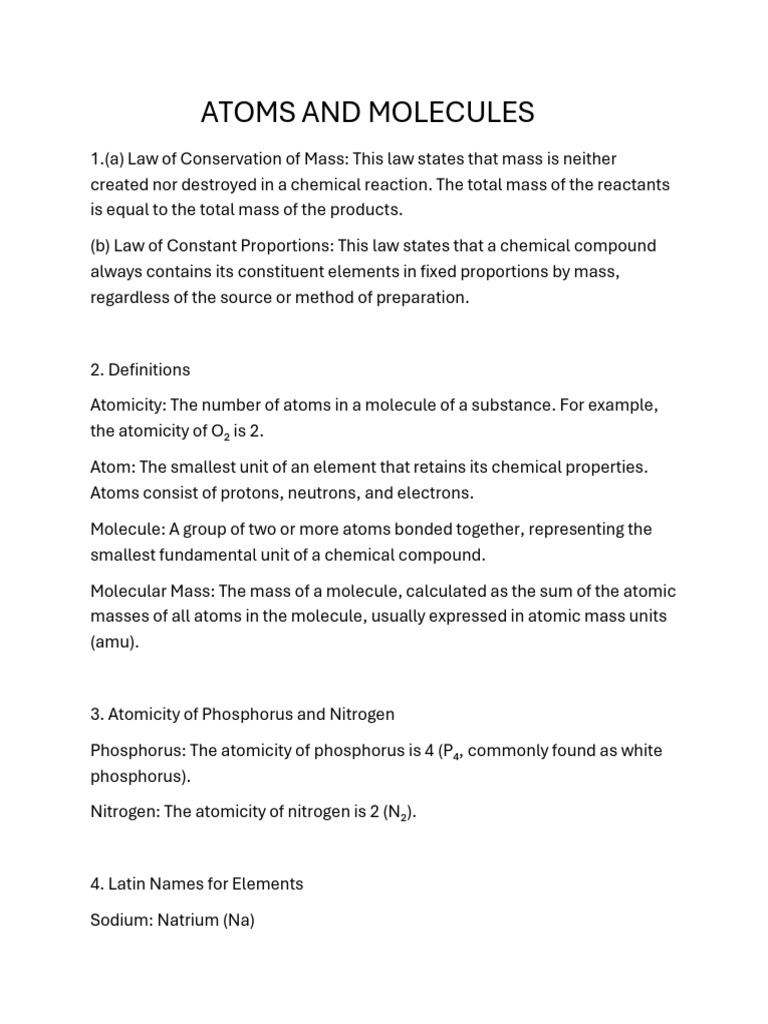 ATOMS AND MOLECULES WORKSHEET ANSWERS | PDF
