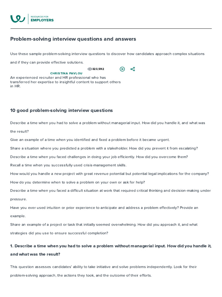 10 Proven Problem-Solving Interview Questions (+answers) | PDF