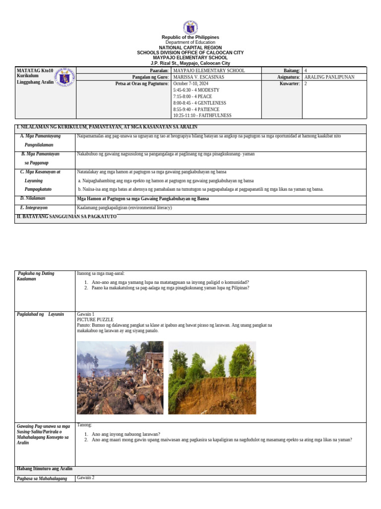 AP-matatag-exemplar For Cot - 1 Day | PDF