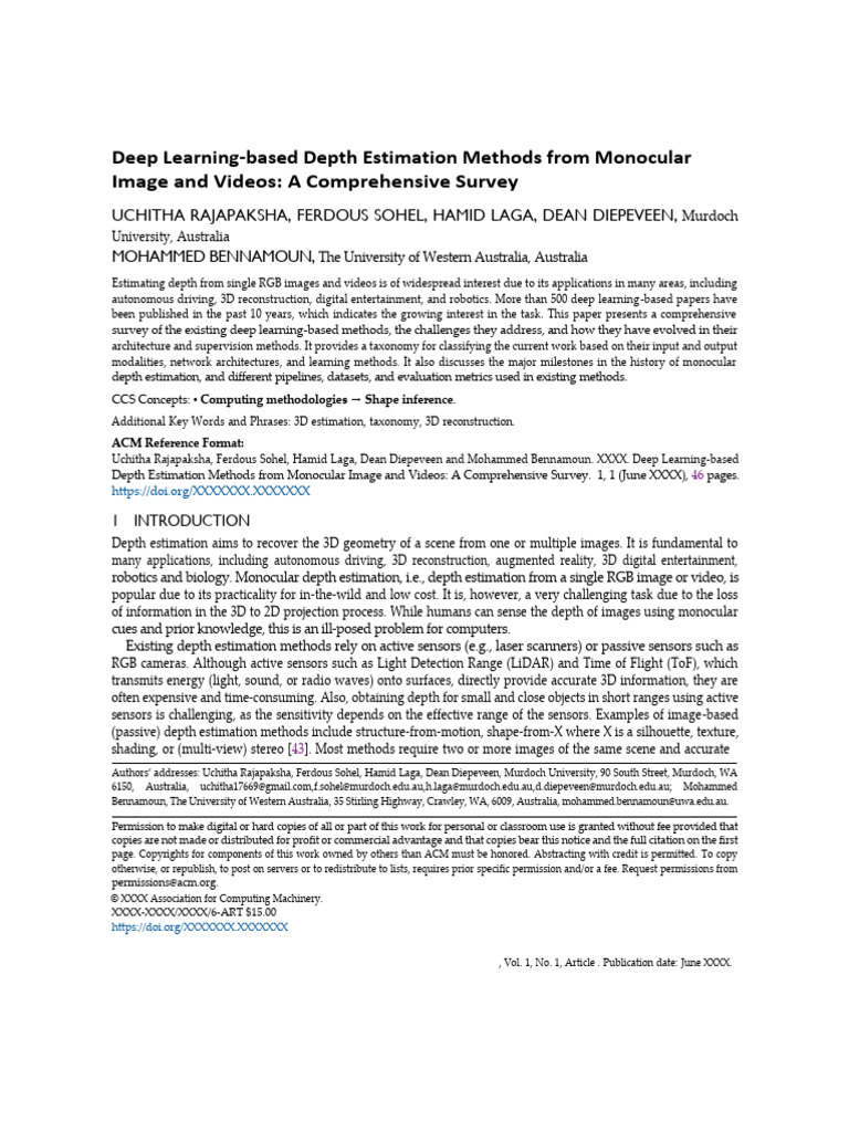 Deep Learning-Based Depth Estimation Methods A Comprehensive Survey | PDF