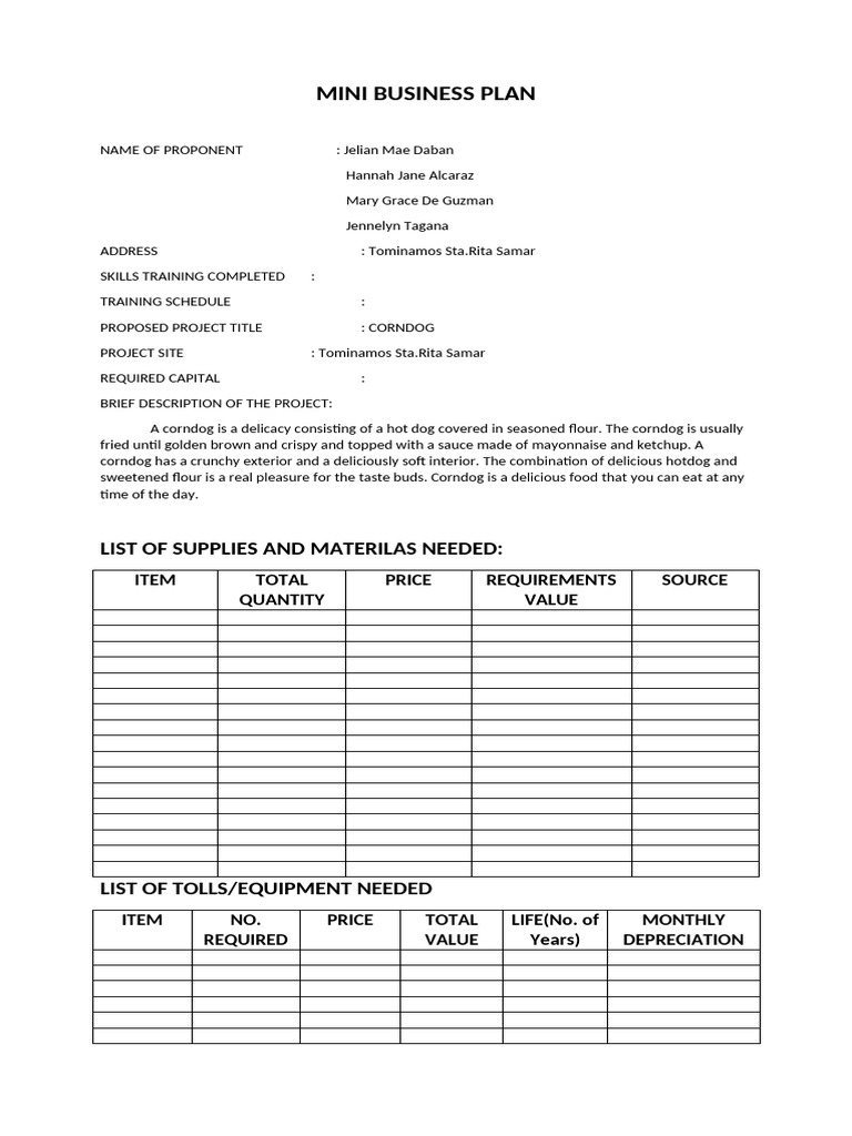 Mini Business Plan Final | PDF