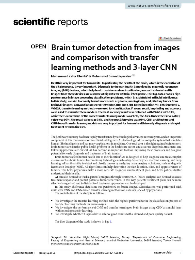 Brain Tumor Detection From Images Using Transfer Learning | PDF
