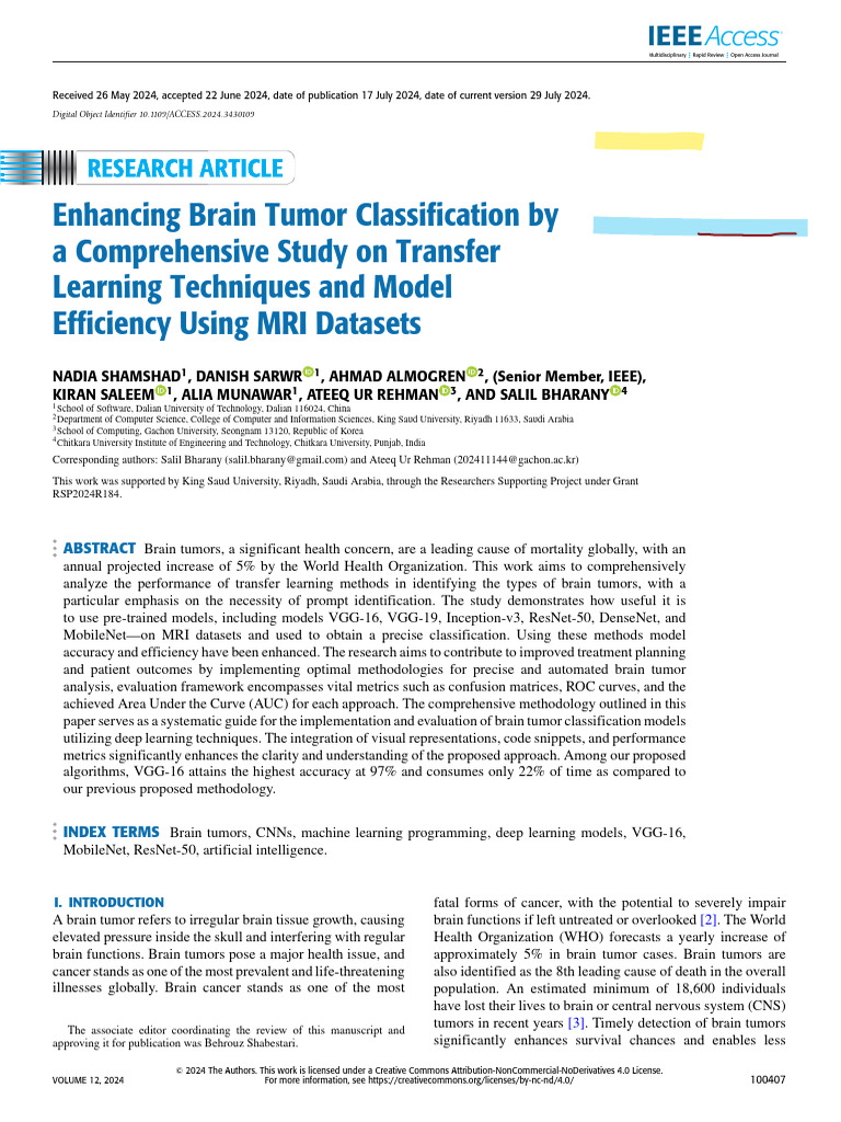Enhancing Brain Tumor Classification by Transfer Learning | PDF Enhancing Brain Tumor Classification by Transfer Learning | PDF