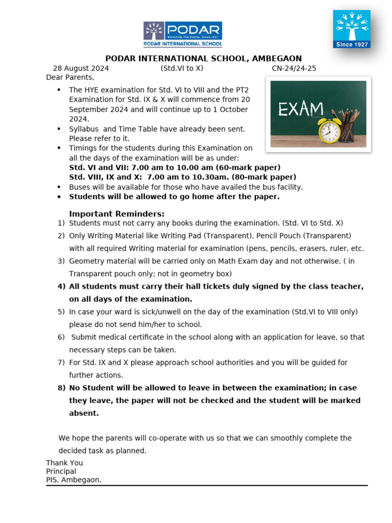 1724843429830.C-24 Examination Instructions - HYE &PT2 VI To X | PDF