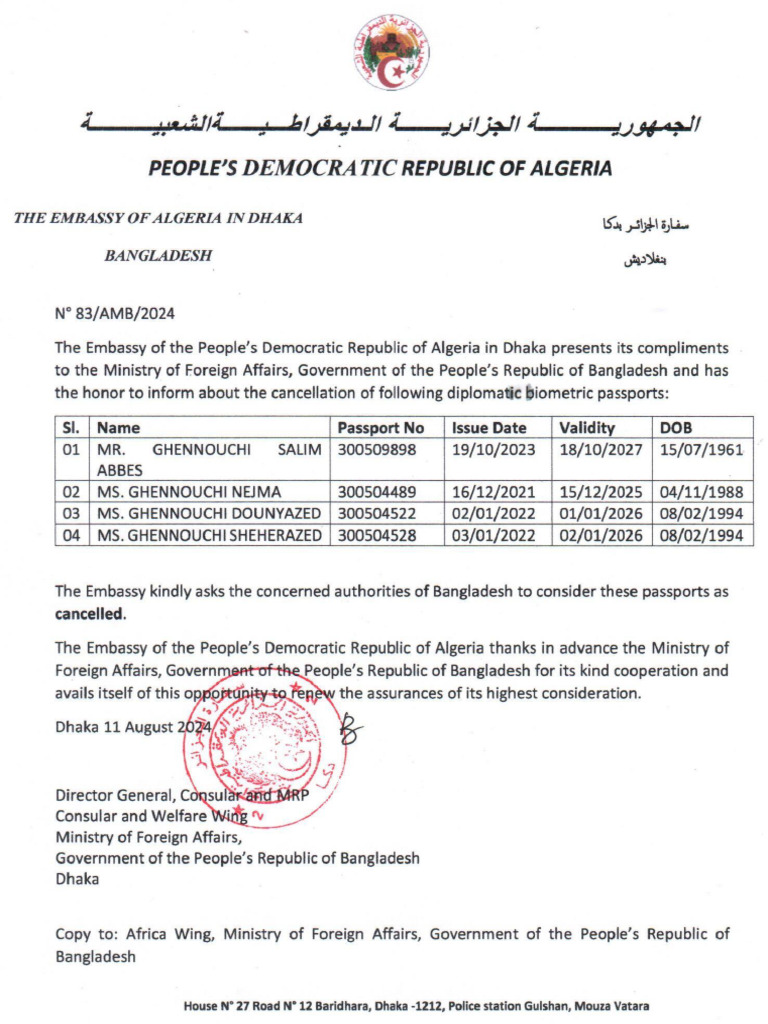 Note Verbale Algeria | PDF