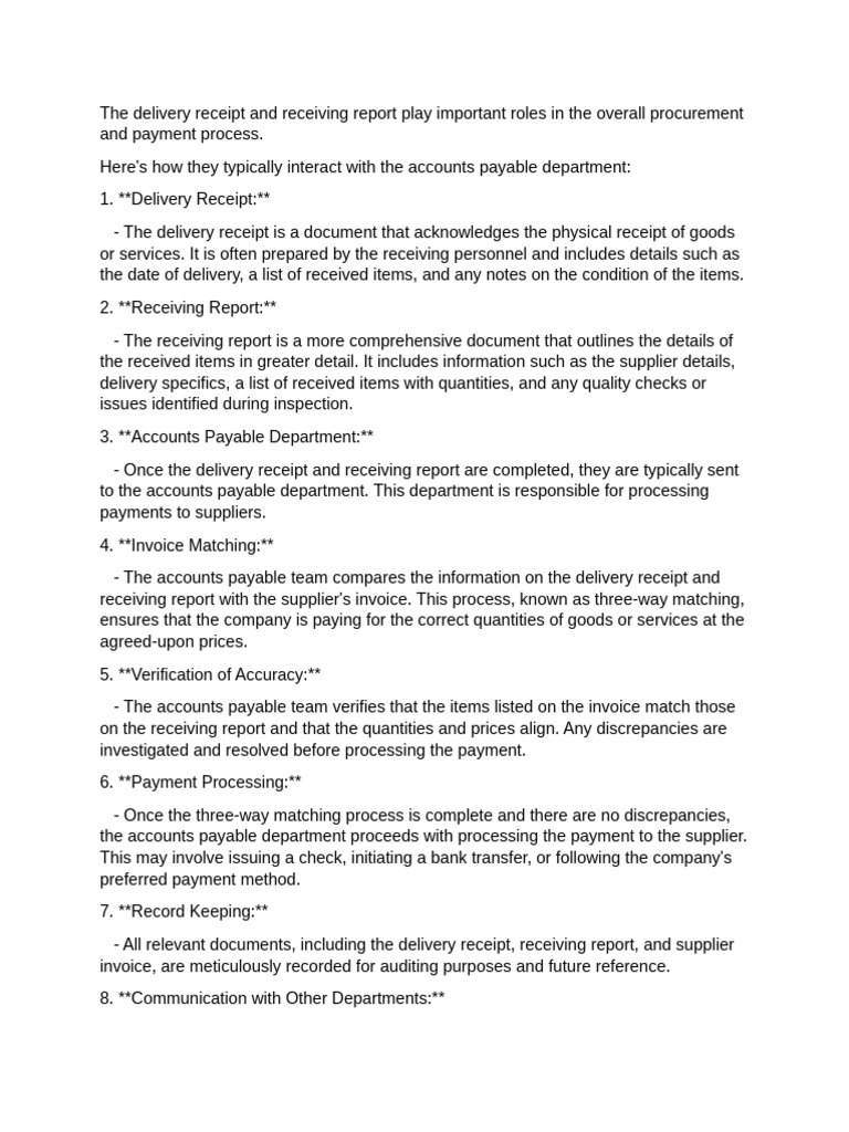 The Delivery Receipt and Receiving Report Process | PDF