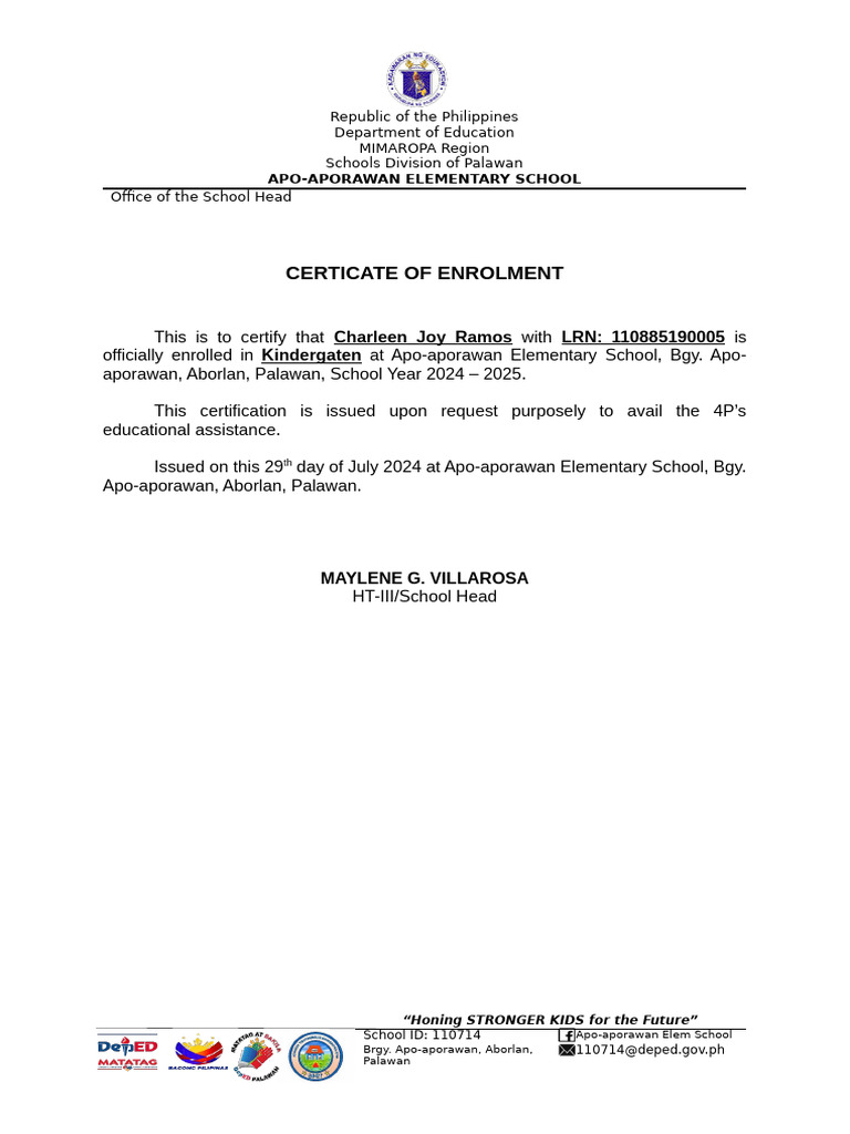 Certificate of Enrolment | PDF