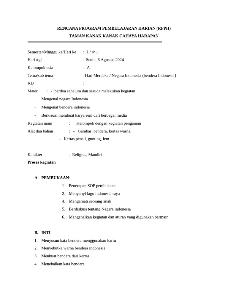 Rencana Program Pembelajaran Harian | PDF