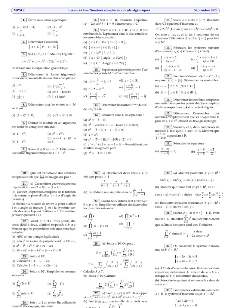 TD 04 - Nombres Complexes | PDF