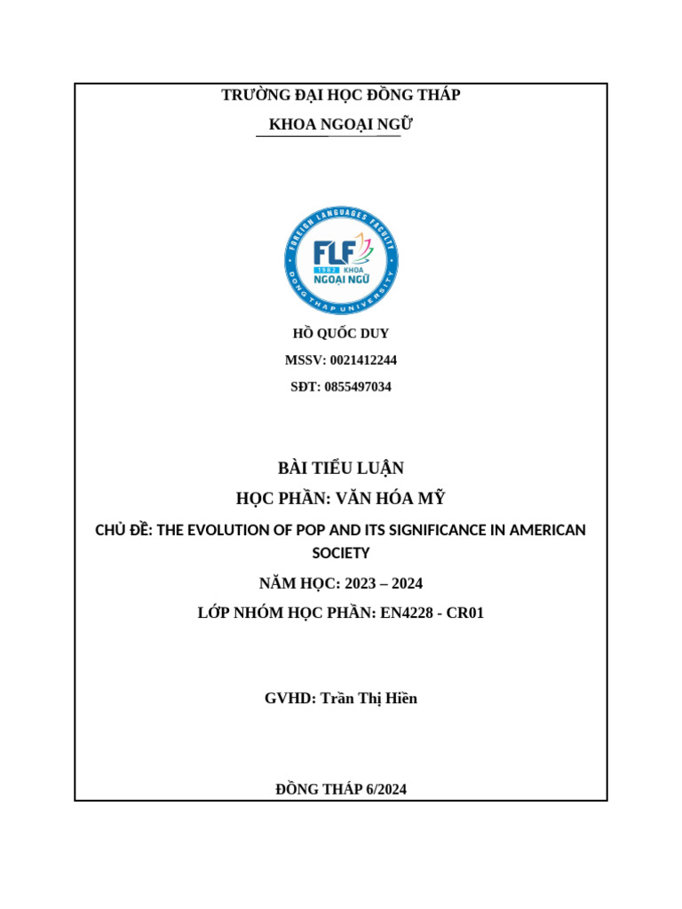 HO QUOC DUY - Final Assignment - American Culture | PDF