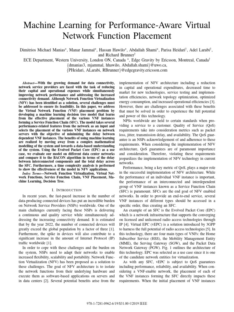 ML Performance-Aware VNF Placement | PDF
