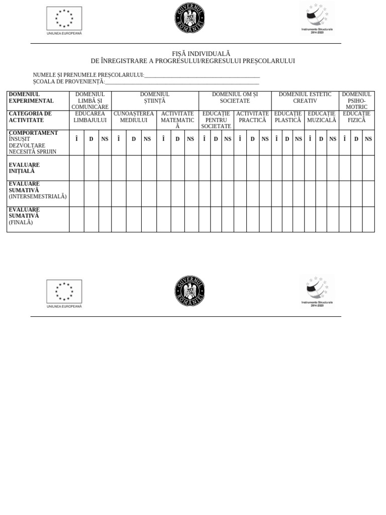 Fisa Progres Gradinita | PDF