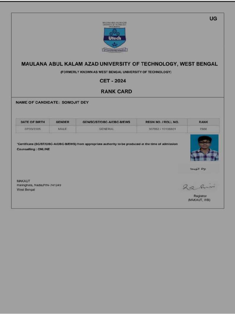 CET rank card & allotment card(only | PDF