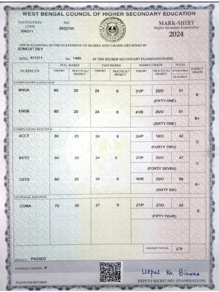 Class XII Marksheet | PDF