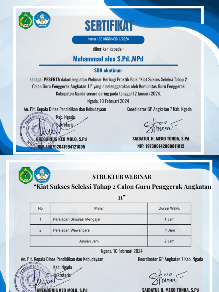 SERTIFIKAT WEBINAR KIAT SUKSES CGP A11 | PDF