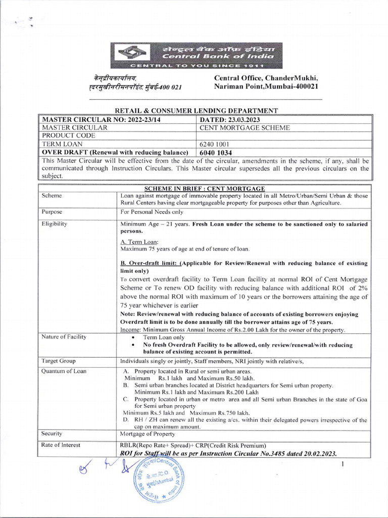 Master Circular No.2022-23 (14 Cent Mortgage Scheme | PDF