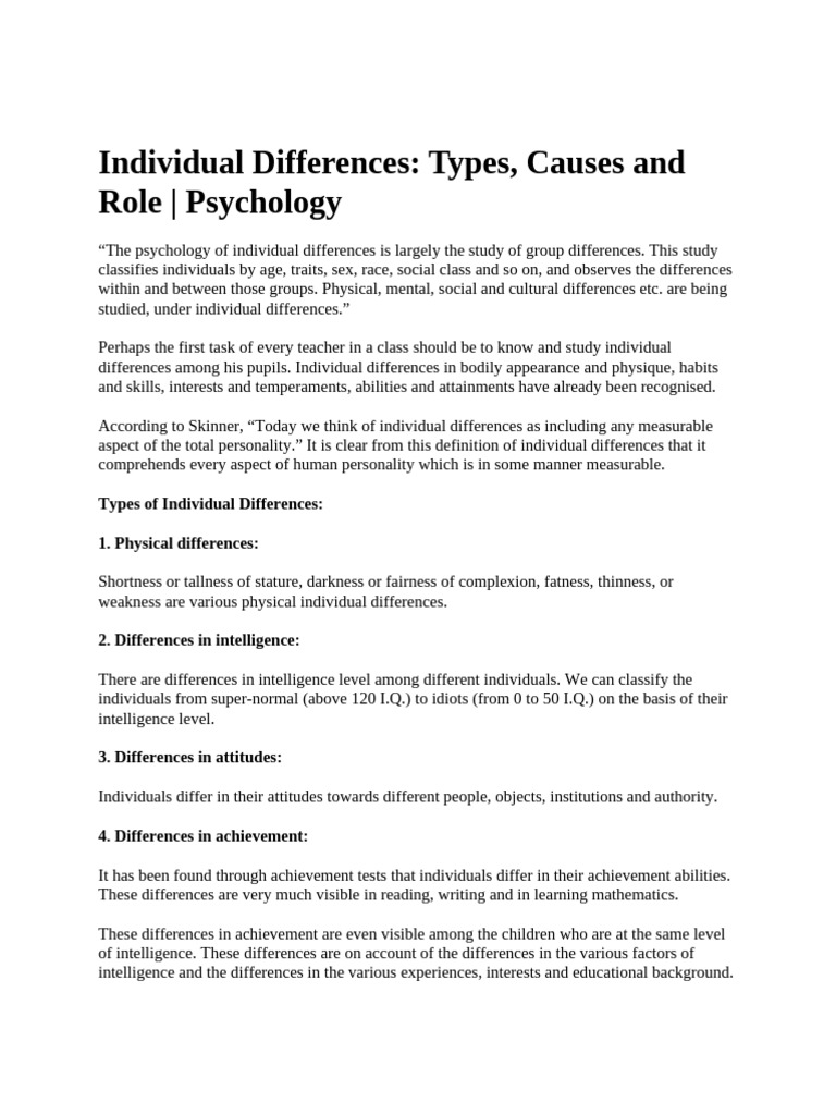 Individual Differences | PDF | Intelligence | Temperament