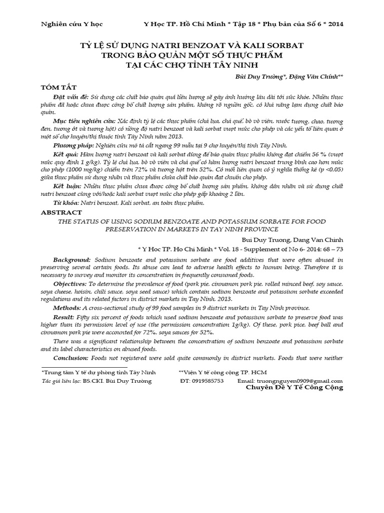 T L S D NG Natri Benzoat VÀ Kali Sorbat Trong B O QU N M T S TH C PH M T I CÁC CH T NH TÂY Ninh ...