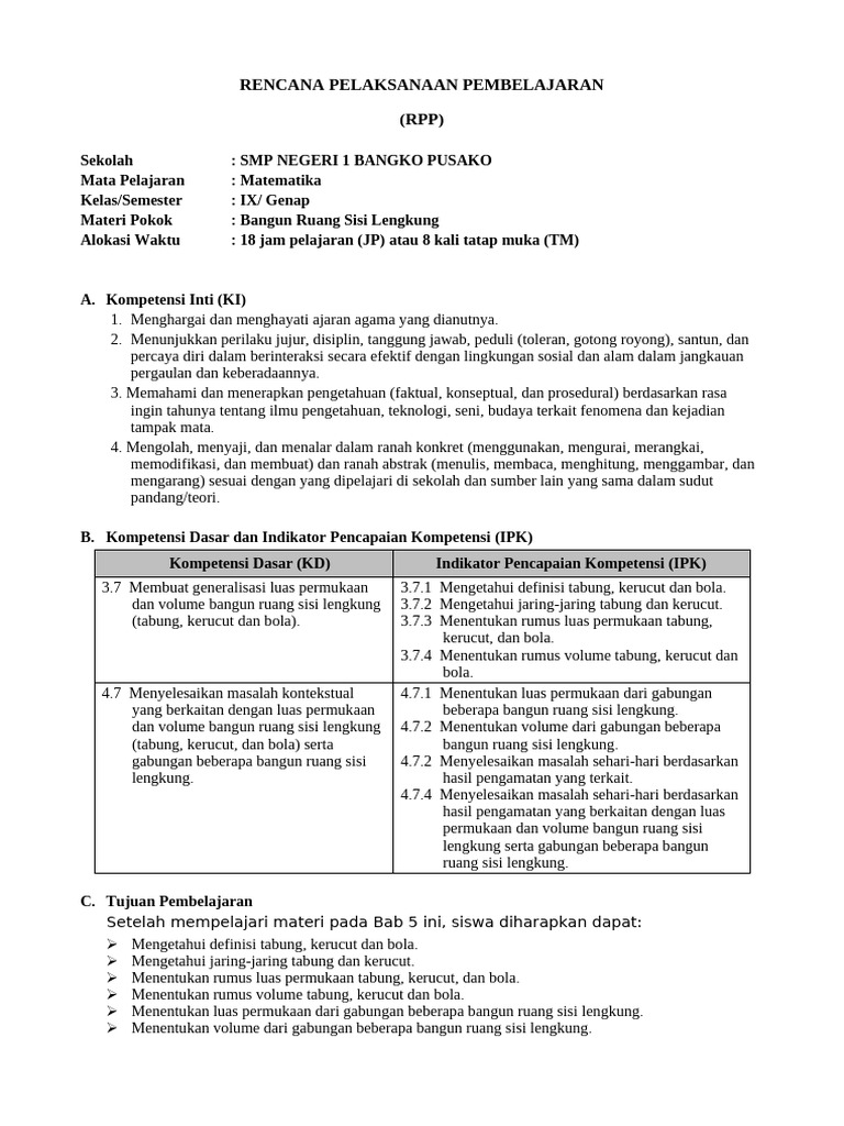 RPP 5. Bangun Ruang Sisi Lengkung | PDF