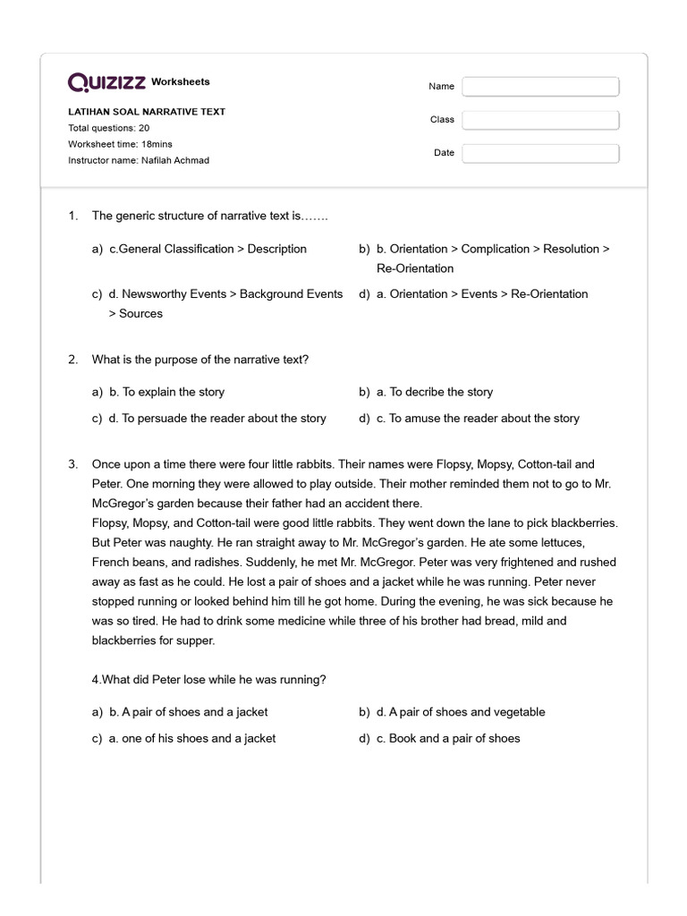 Latihan Soal Narrative Text Kelas 8 | PDF