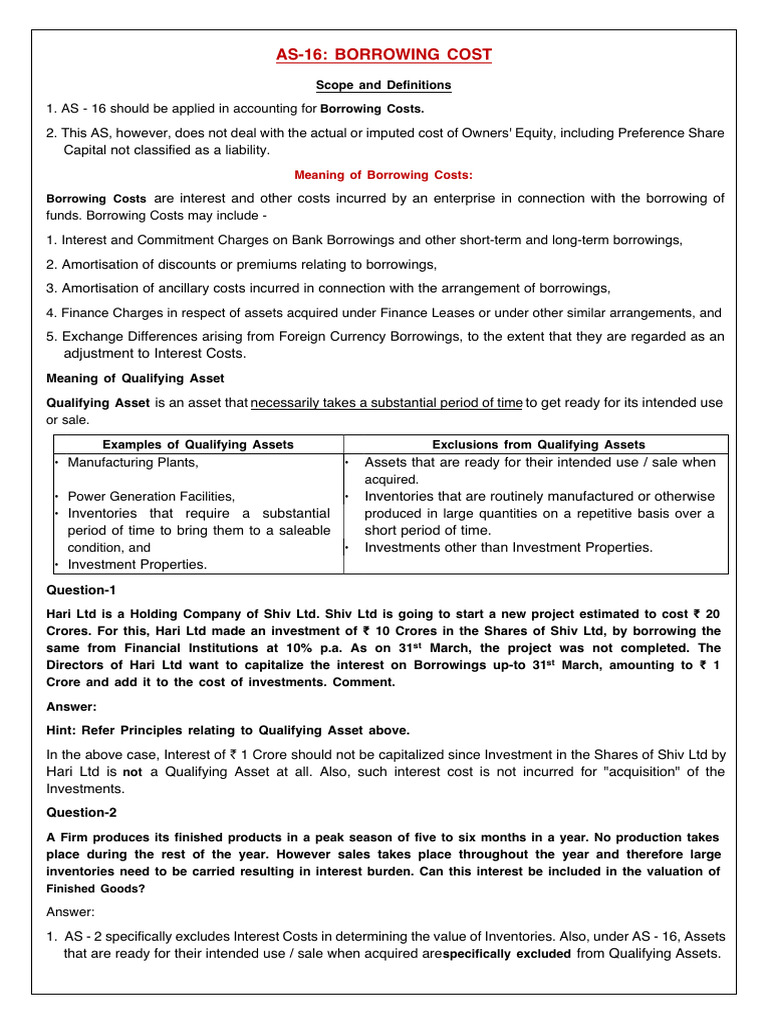 Borrowing Cost Solutions | PDF