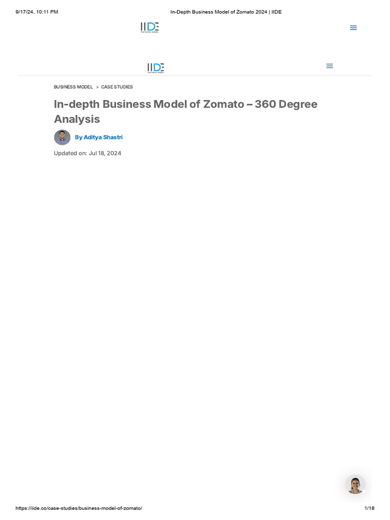 In-Depth Business Model of Zomato 2024 - IIDE | PDF