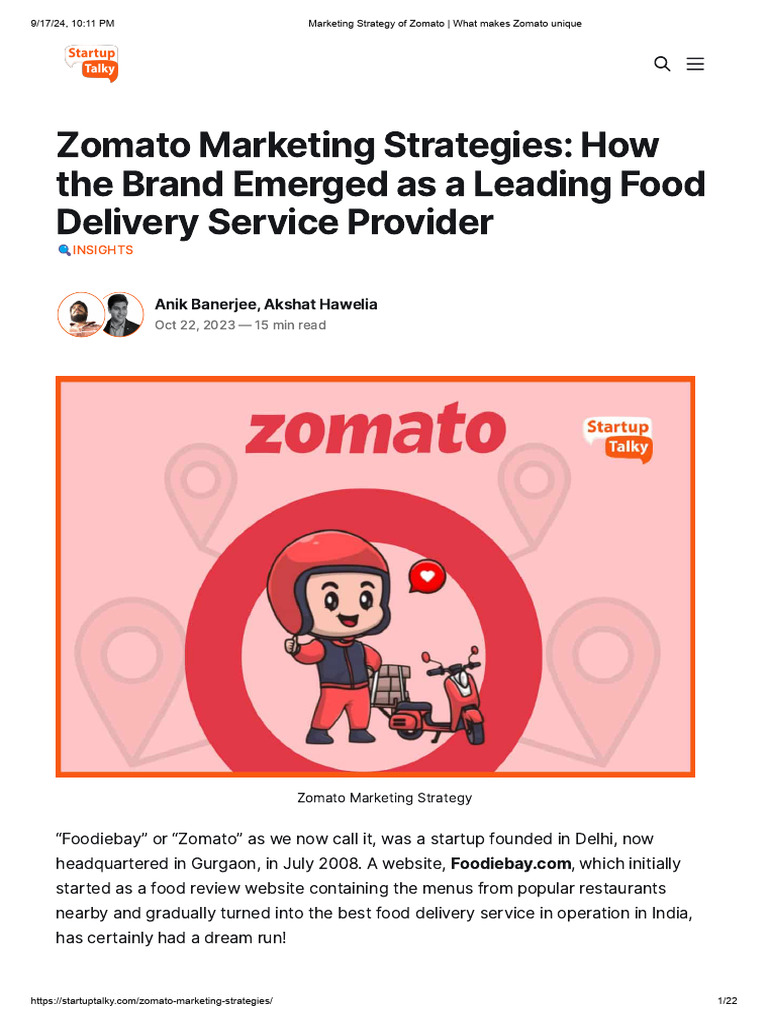 Marketing Strategy of Zomato - What Makes Zomato Unique | PDF