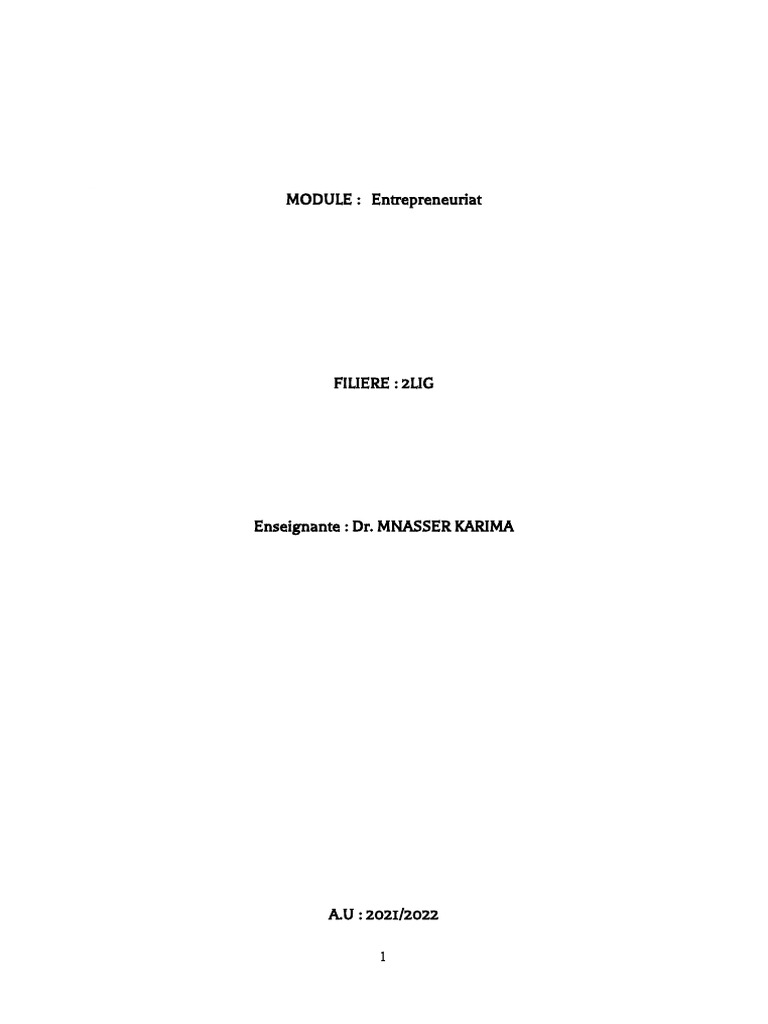 Cours Entrepreneuriat 2LIG 2023 | PDF