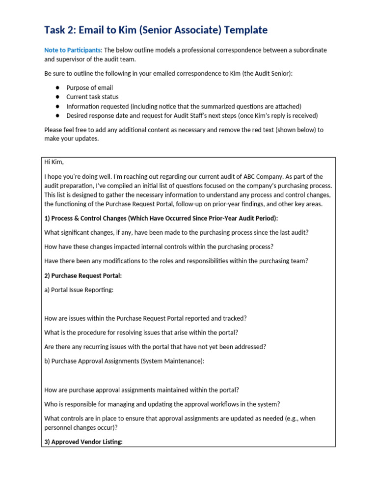 Task 2 - Email To Kim (Senior Associate) Template | PDF
