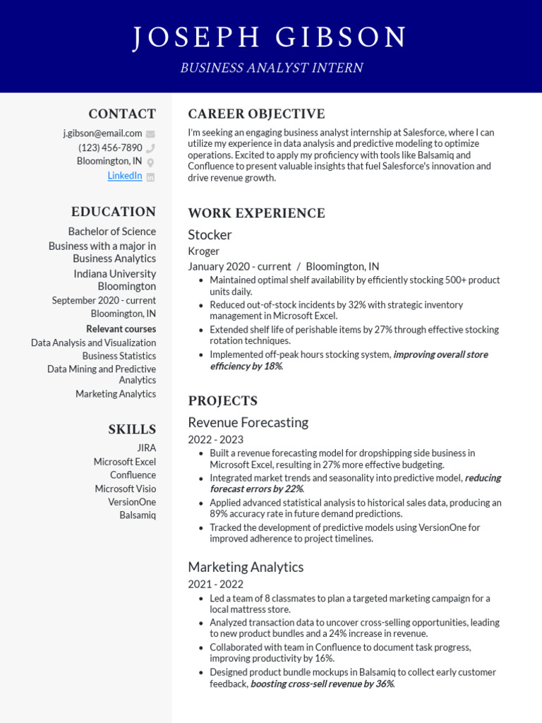 Business Analyst Intern Resume Sample | PDF | Analytics | Forecasting