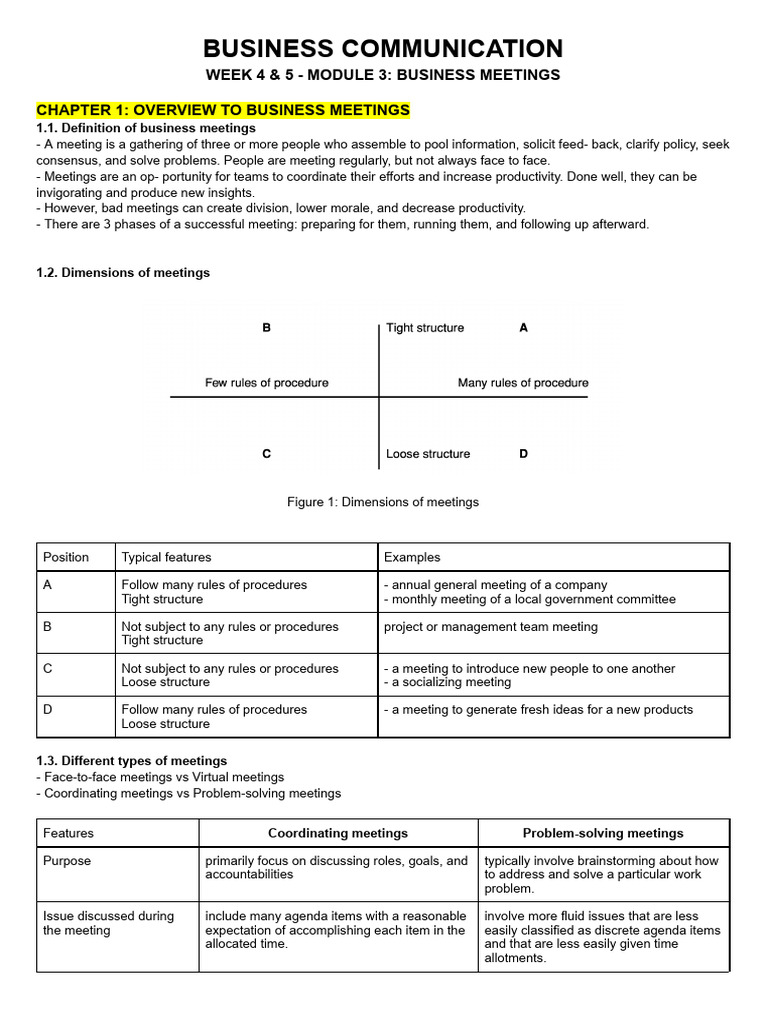 Be322 - w4 - Business Meetings - Lesson Note (For Teachers) | PDF ...
