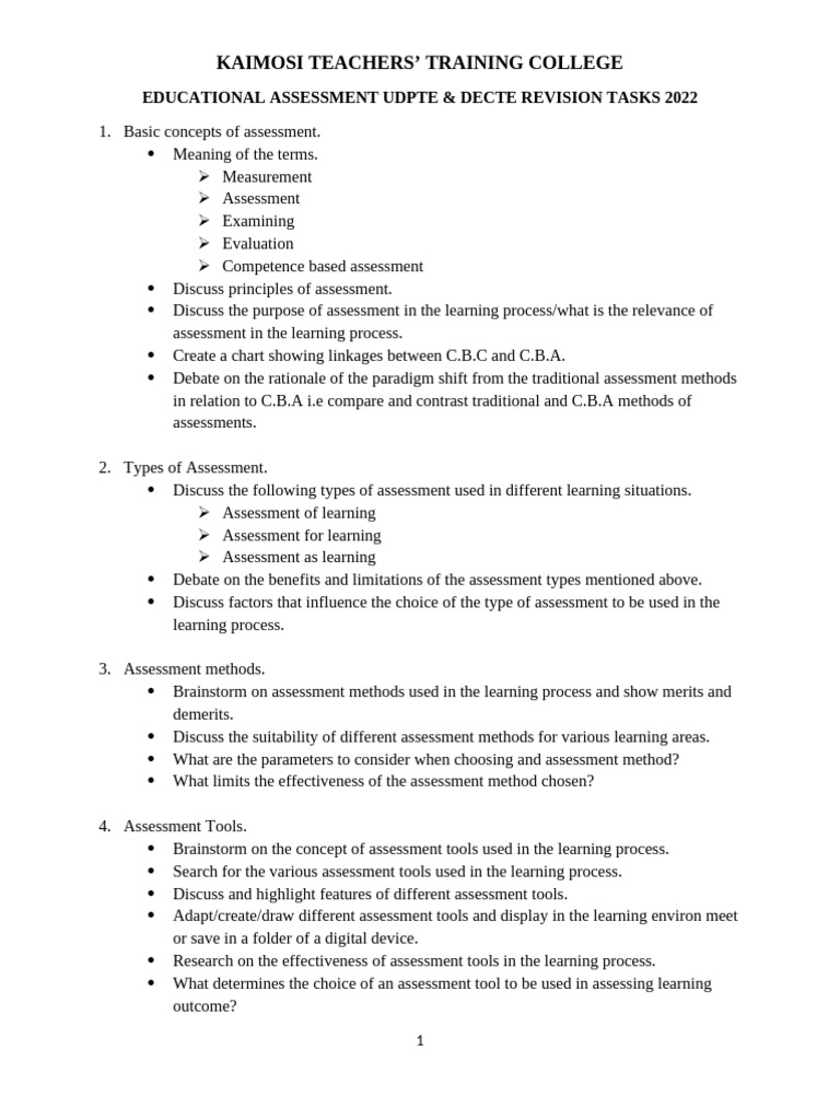 Educational Assessment Udpte and Decte Revision Tasks 2022 | PDF
