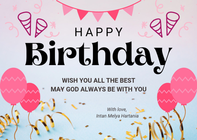 Colorful Minimalist Happy Birthday Card Landscape | PDF
