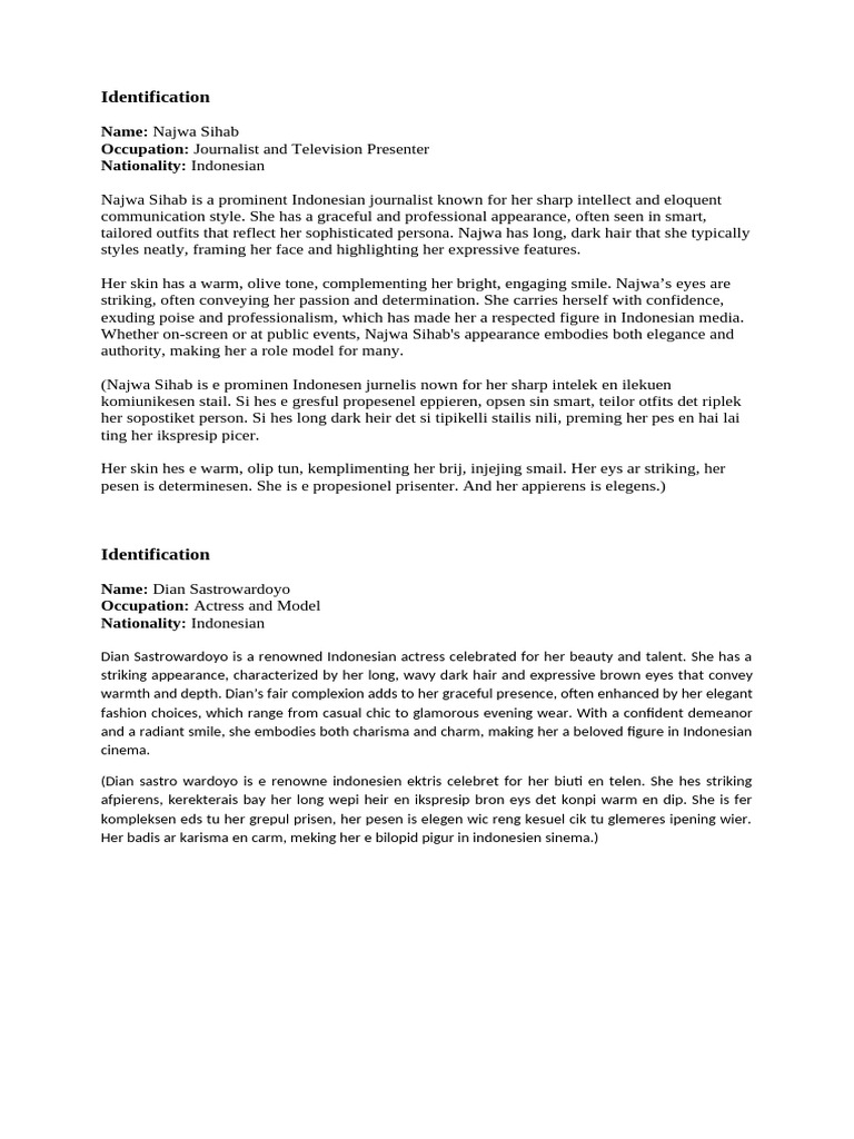 Contoh Descriptive Text Artis | PDF