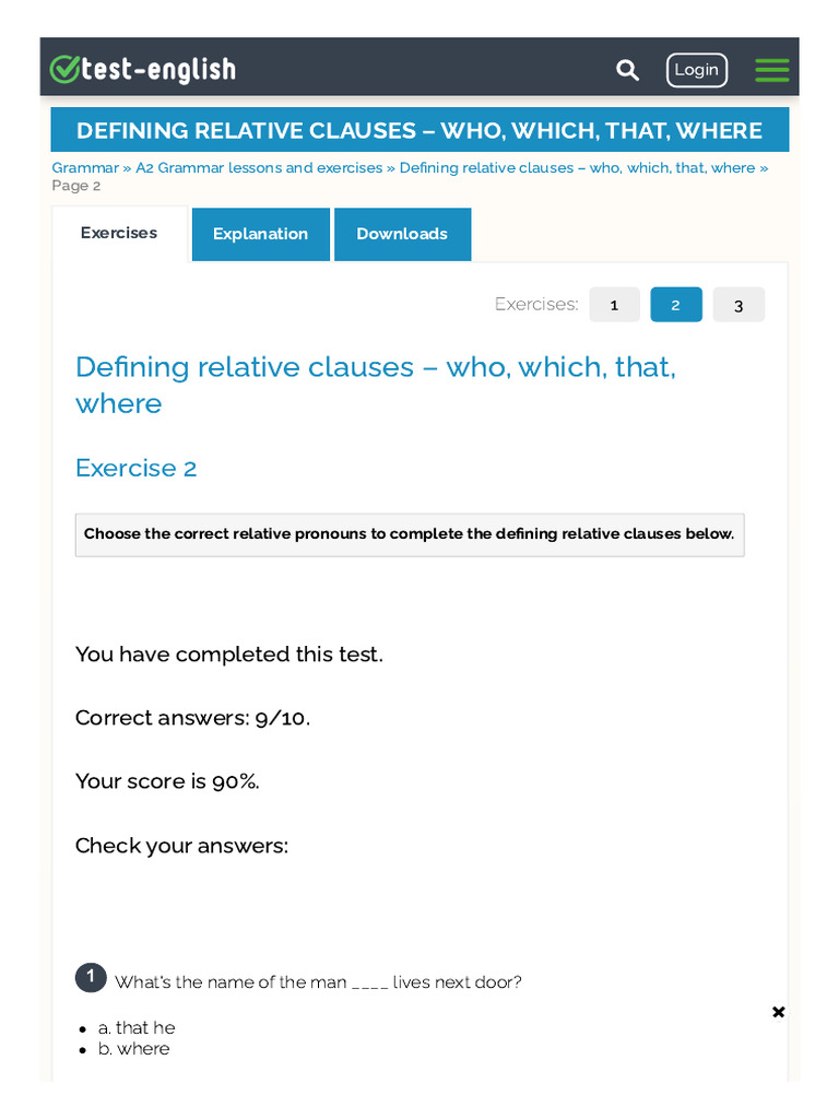 Defining Relative Clauses - Who, Which, That, Where - Page 2 of 3 ...