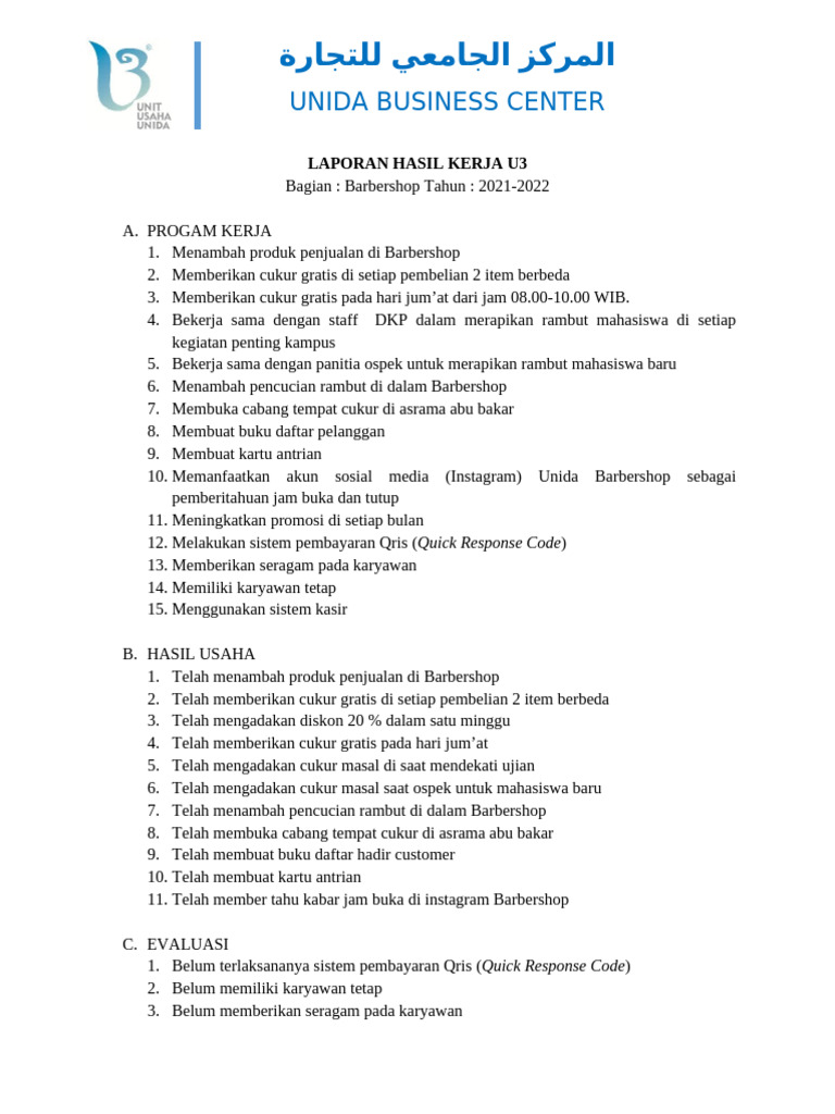 (Barber Shop) FORM LAPORAN HASIL KERJA | PDF