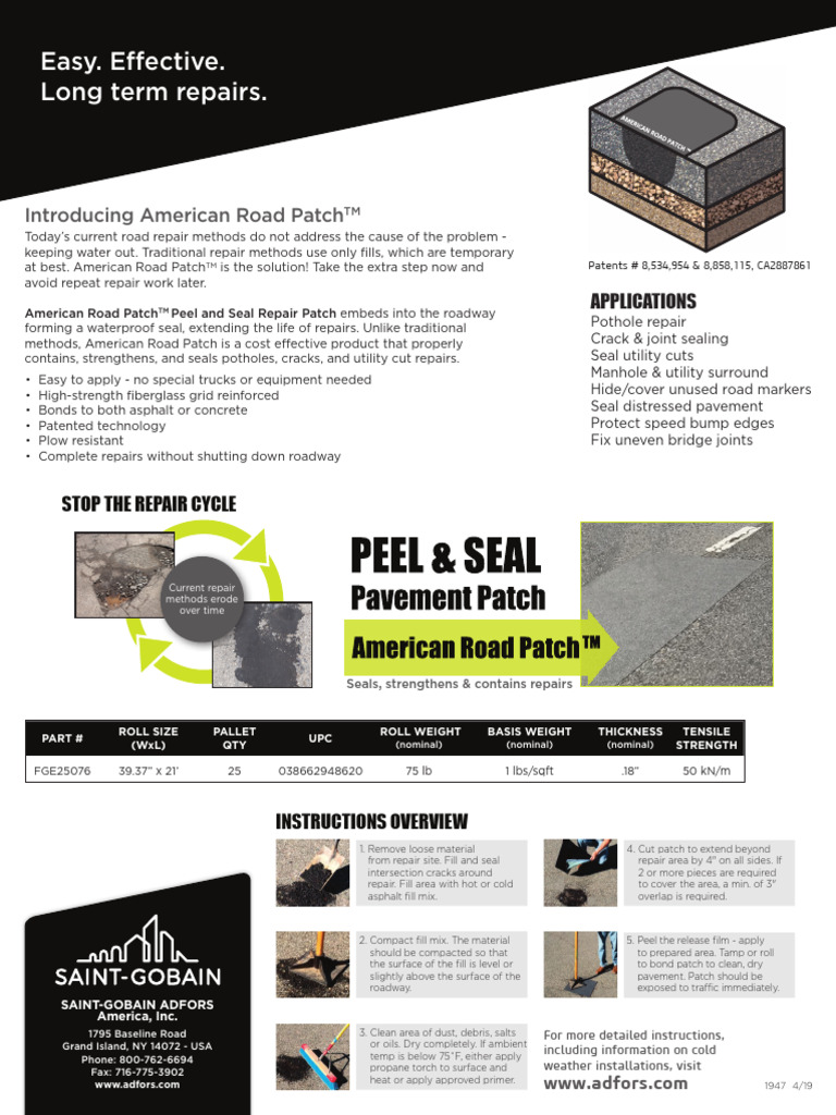 American-Road-Patch-Data-Sheet | PDF