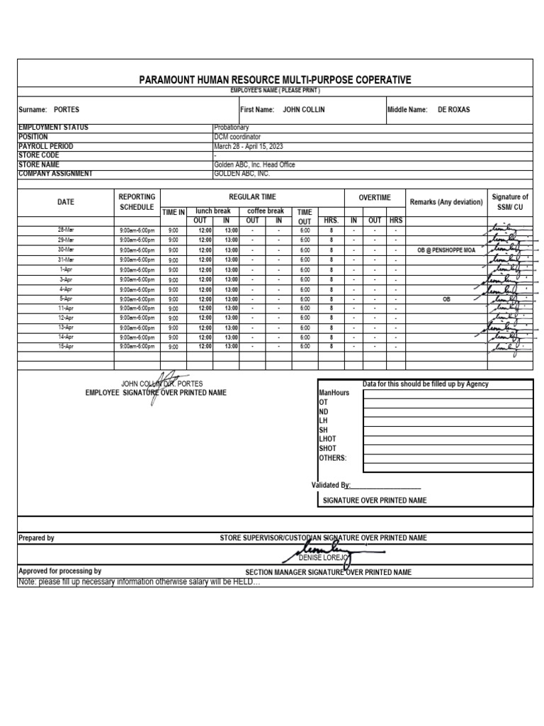 Daily Time Record Sample | PDF