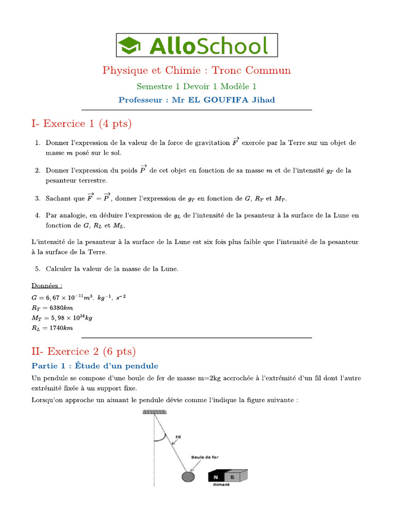 PC TC Semestre 1 Devoir 1 Modele 1 | PDF