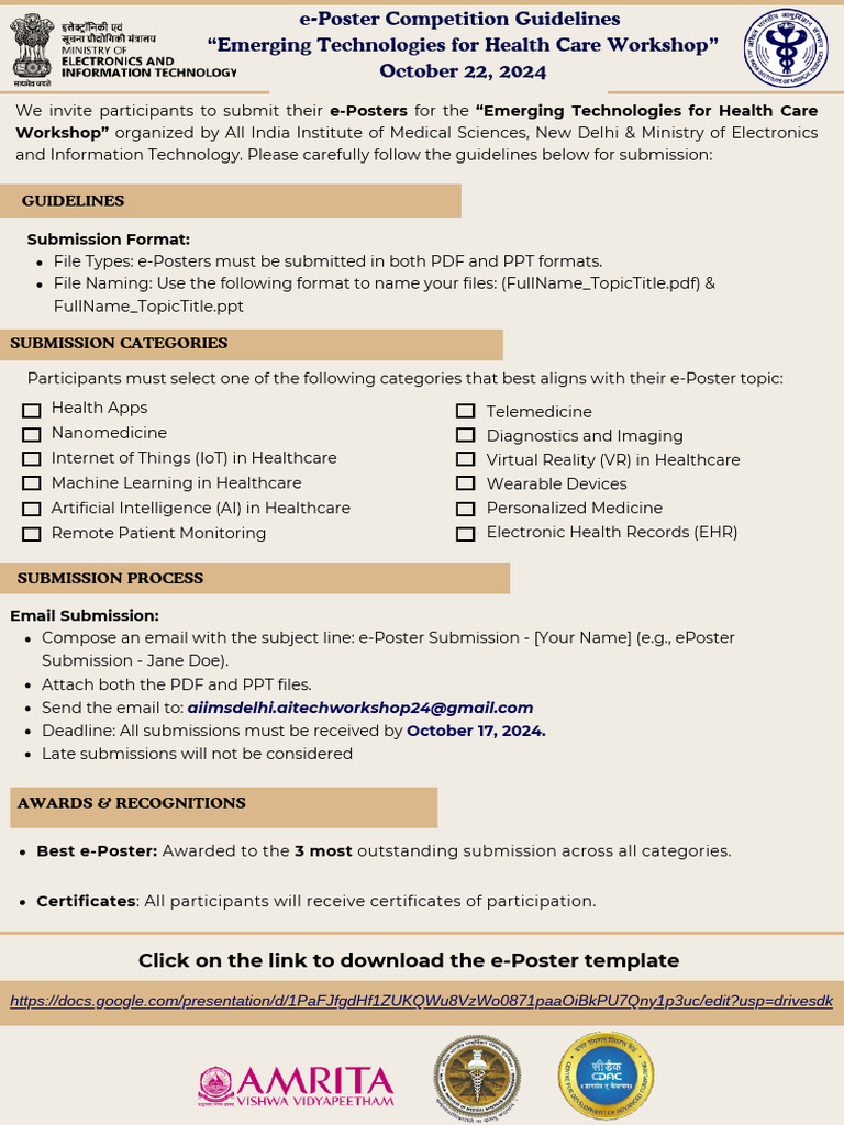 E-Poster Competition On Emerging Ai in Healthcare Aiims Meity Cdac | PDF
