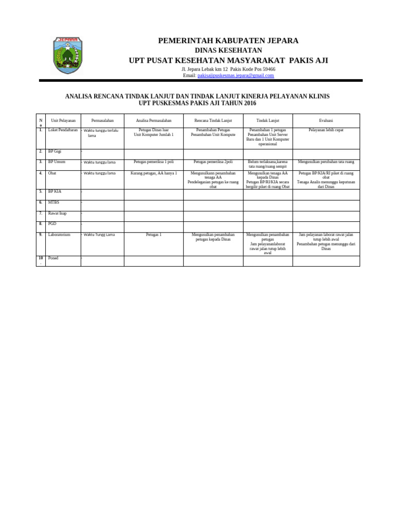 Pemerintah Kabupaten Jepara Upt Pusat Kesehatan Masyarakat Pakis Aji | PDF