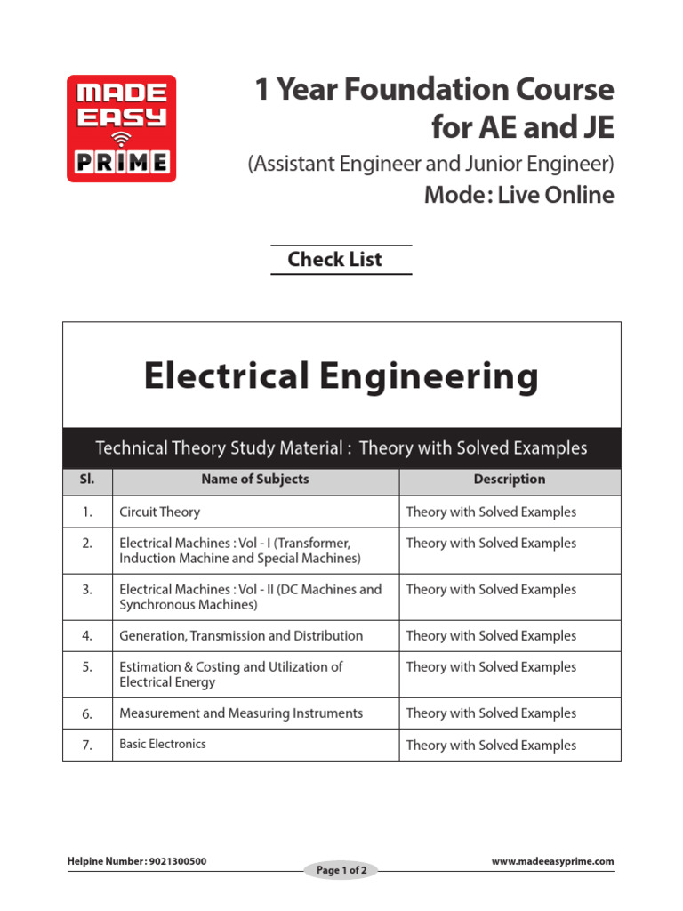 EE - AE and JE - Check List-2024 | PDF