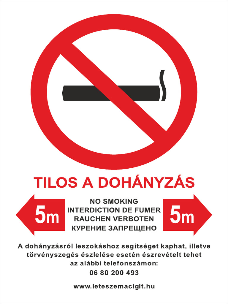 Tilos A Dohányzás - 5méteres Körzetben - Nyílas Tábla 21x30cm | PDF