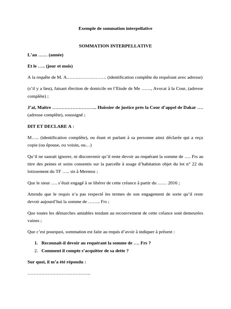 Exemple de Sommation Interpellative | PDF